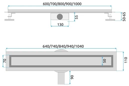 REA-G2702 - Odtokový žlab NEOX PRO 70 cm nerezová ocel/broušená zlatá