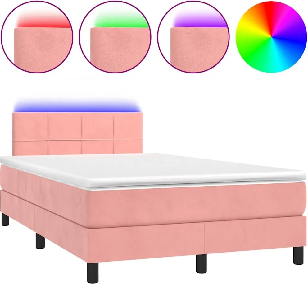 Box spring postel s matrací a LED růžová 120x200 cm samet 3134398