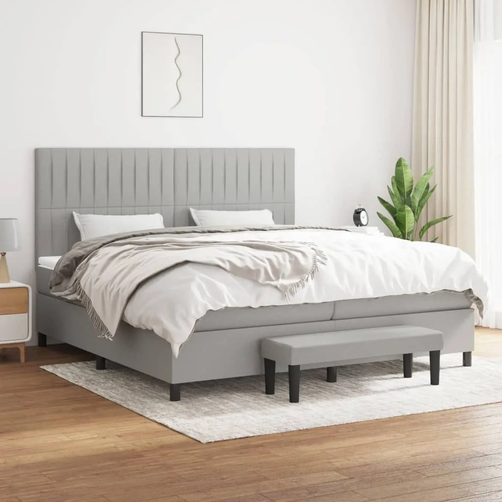Box spring postel s matrací světle šedá 200 x 200 cm textil 3136781