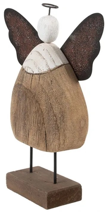 Dřevěná dekorace široký anděl s drátěnou svatozáří a patinou M Celpas – 13x5x19 cm