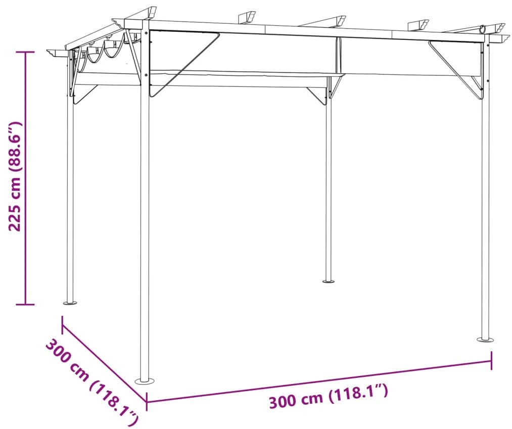 vidaXL Marketos Pergola se zatahovací střechou taupe 3 x 3 m ocel 180 g/m²