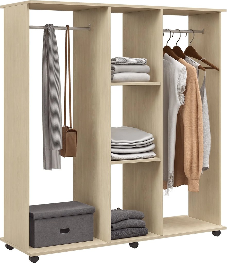 HOMCOM Mobilní skříň s úložným prostorem na 6 kolečkách 120 x 40 x 128 cm Přírodní dřevo | Aosom
