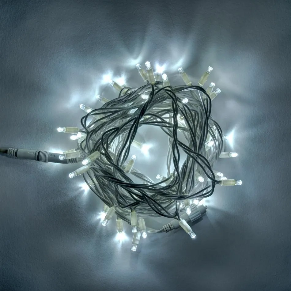 Easy Fix LED světelný řetěz, 20 m, venkovní, ledově bílá, 120 diod, bílý kabel, IP67