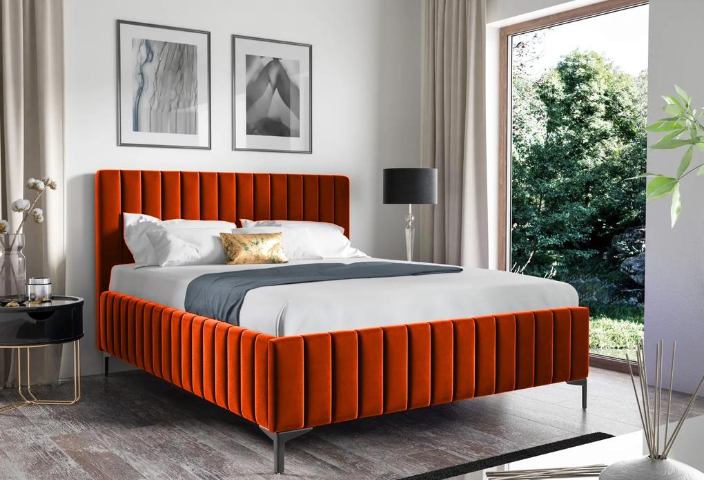 Eka Čalouněná postel INTIMA+ 160x200 cm Barva látky Trinity: (2317) Oranžová, Úložný prostor: S kovovým rámem úložného prostoru