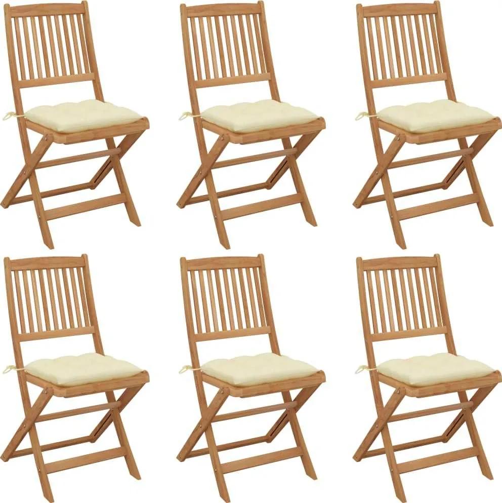 vidaXL Skládací zahradní židle s poduškami 6 ks masivní akácie [3075010] Barva: krémová