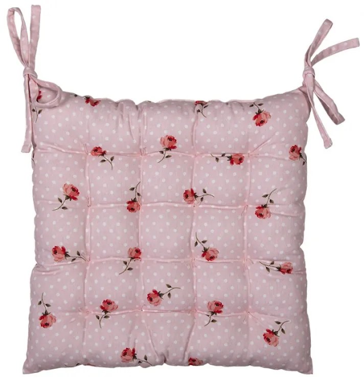 Růžový bavlněný podsedák s výplní s růžemi Dotty Rose – 40x40x4 cm