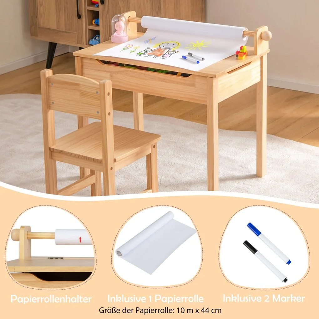 Costway Toddler Multifunkční stolek s židlí pro umění a řemesla s držákem