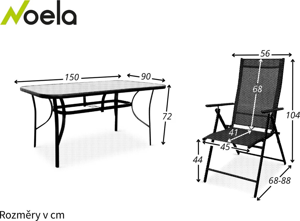 Noela Zahradní jídelní set Klaudie transparentní + 6x kovová židle Pia