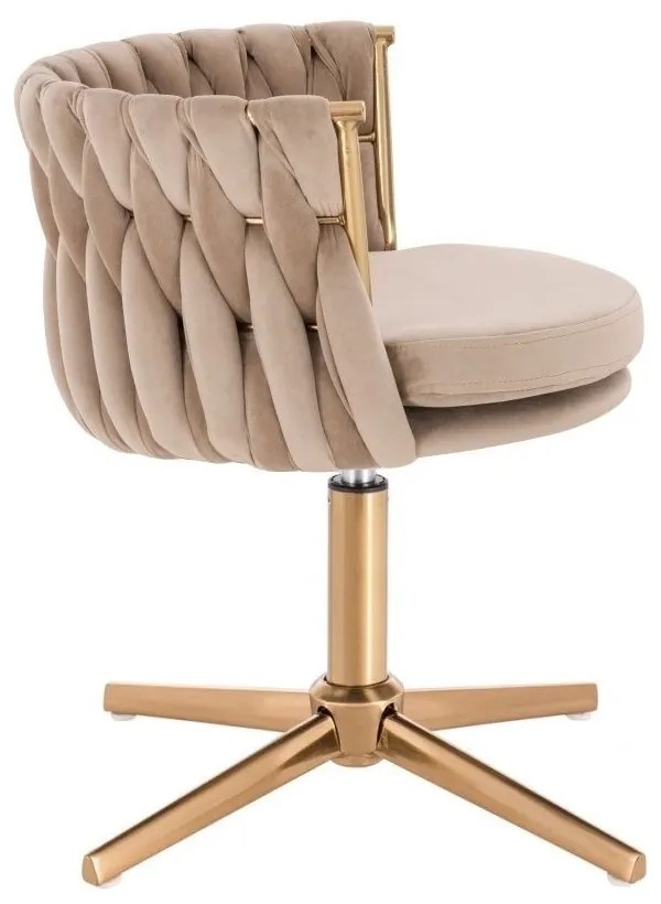 LuxuryForm DESIGN Otočná židle LYON VELUR na zlatém kříži - latte