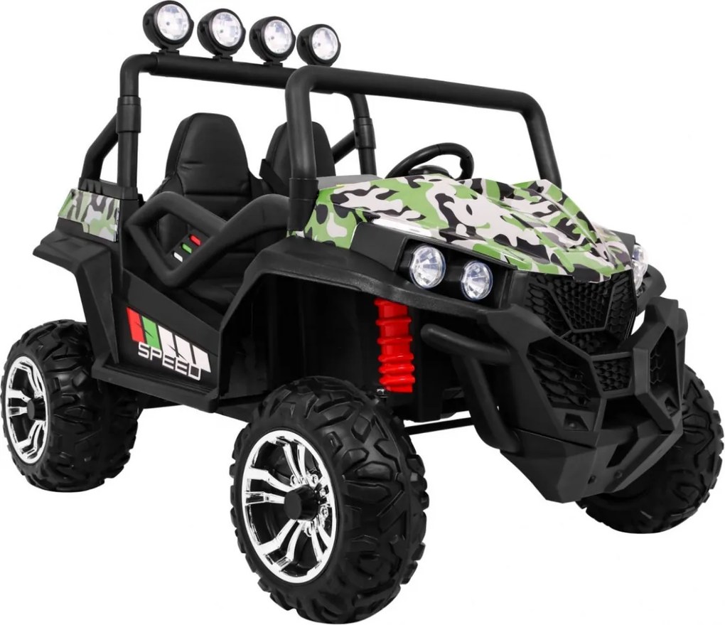 Ramiz Terénní bugina pro děti maskáčová + pohon 4x4 + dálkové ovládání + nosič zavazadel + rádio MP3 + LED