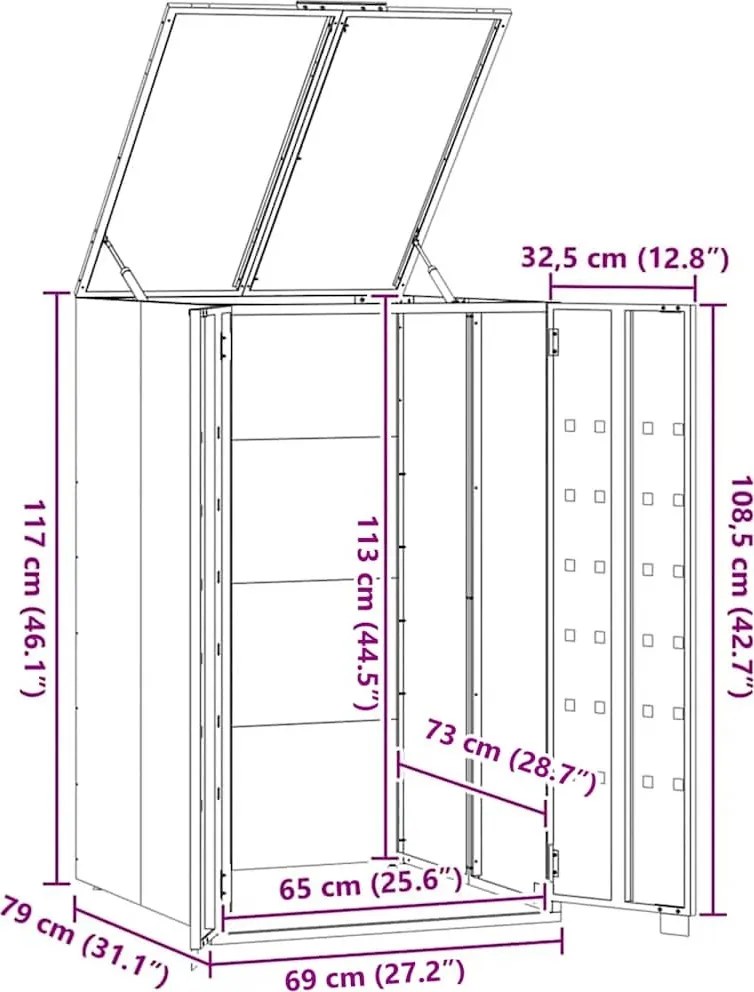 vidaXL Box na 1 popelnici 69 x 79 x 117 cm ocel [4008426] Barva: Černá