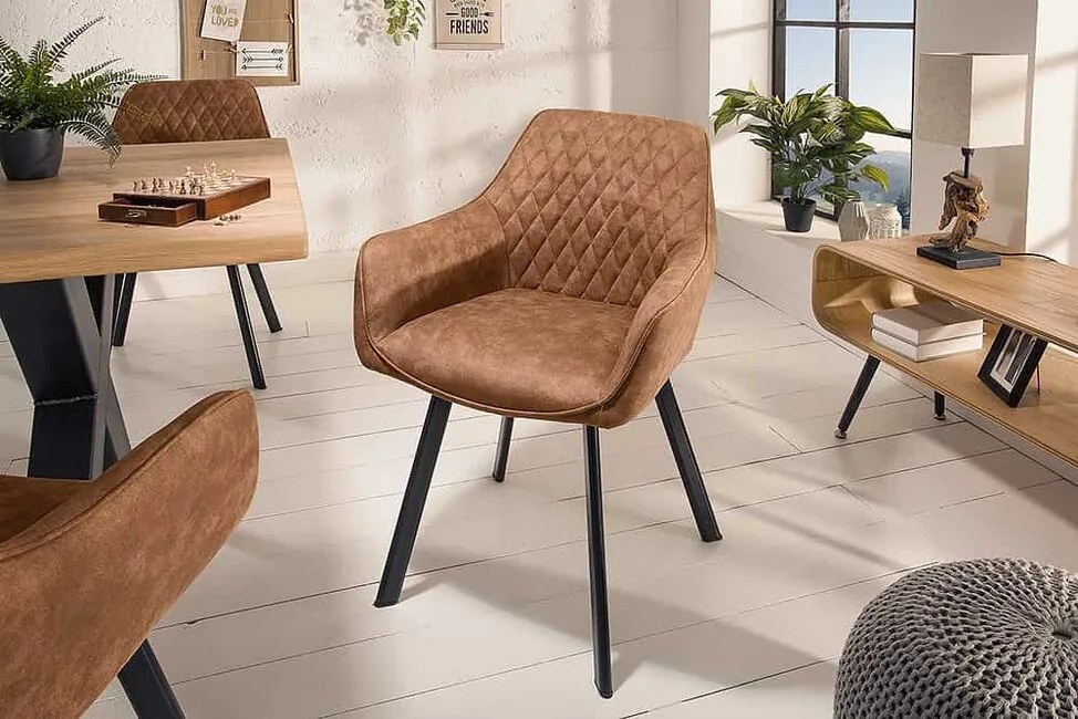 Designová židle do jídelny s područkami Rimini hnědá mikrovlákno