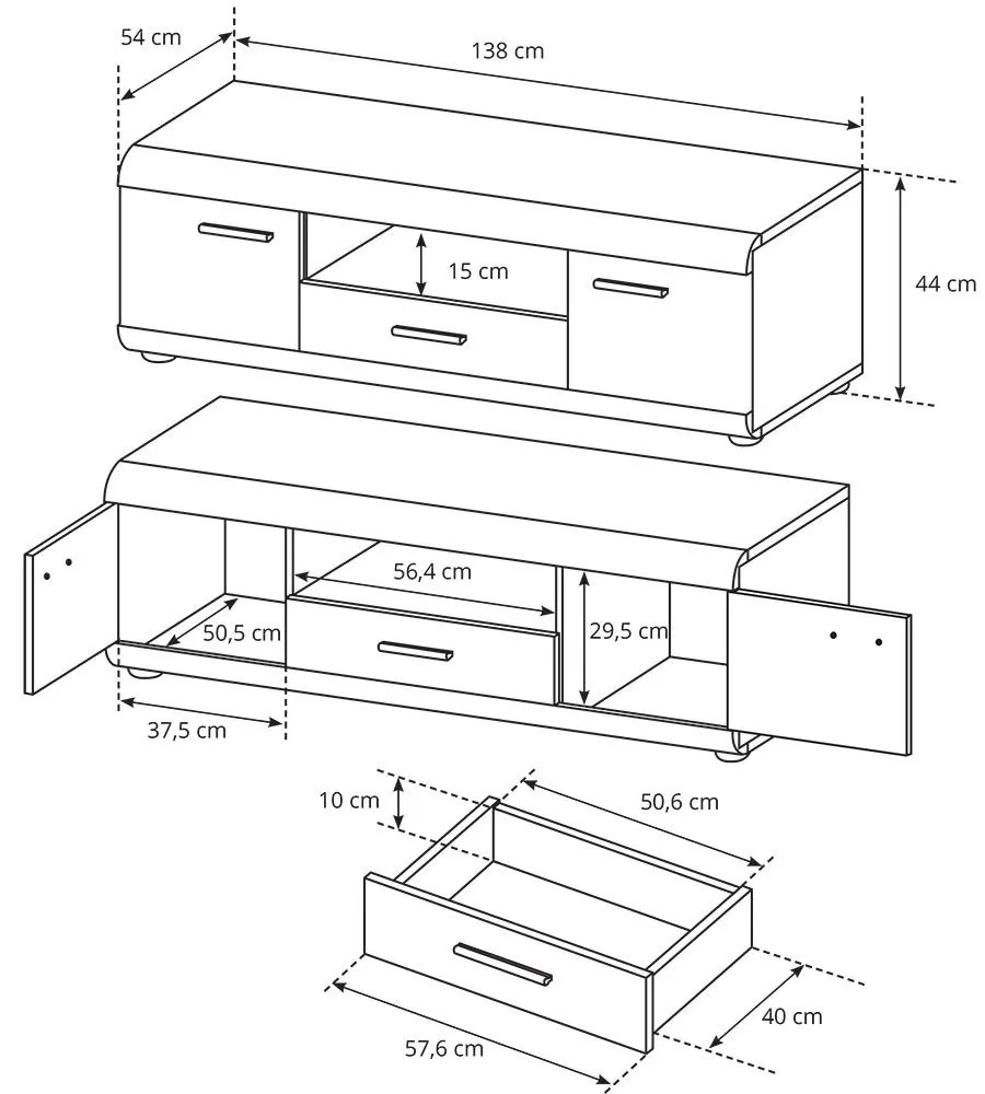 LINK s | TV stolek | 138 cm | sonoma