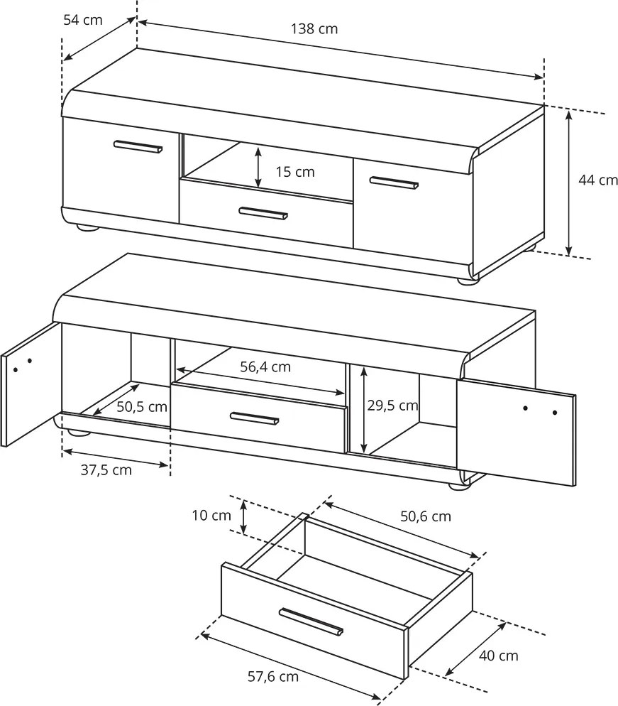 LINK s | TV stolek se zásuvkou | 138 cm | sonoma