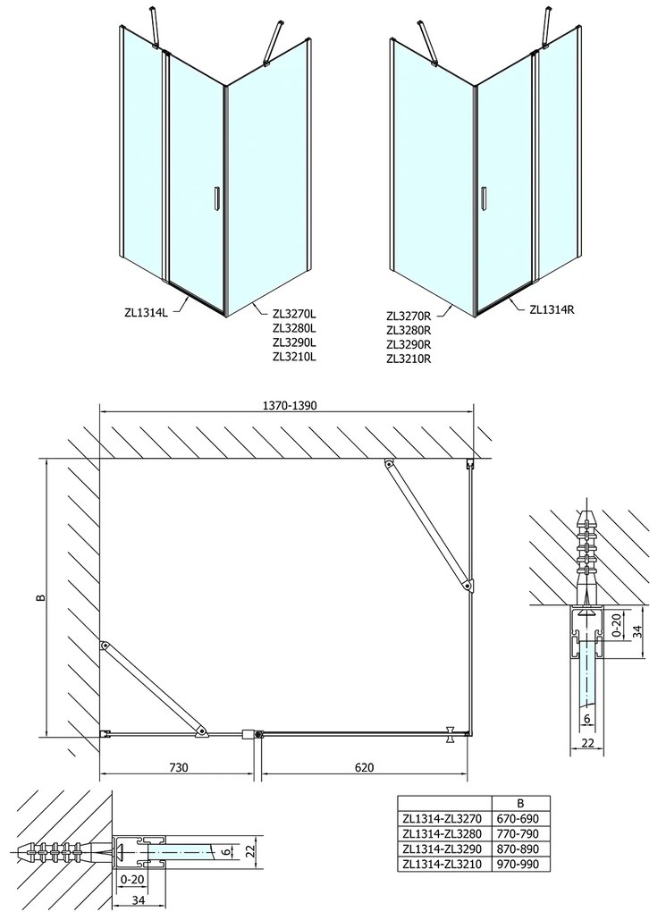 Polysan ZOOM LINE obdélníkový sprchový kout 1400x900mm L/P varianta ZL1314ZL3290