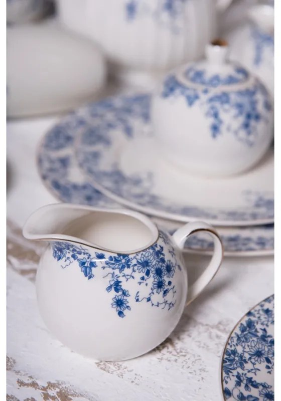 Porcelánová cukřenka a mlékovka talíř s modrými květy Blue Flowers – 11x9x8 /  9x9 cm