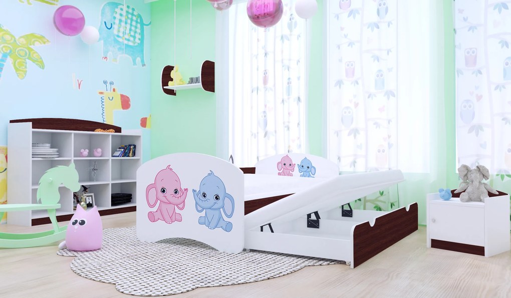 Svět pokojů Dětská postel Kevin pro dvě děti - růžový a modrý slon + matrace zdarma Barva: Oranžová, Rozměr: 160x80 cm, Zábrana: NE