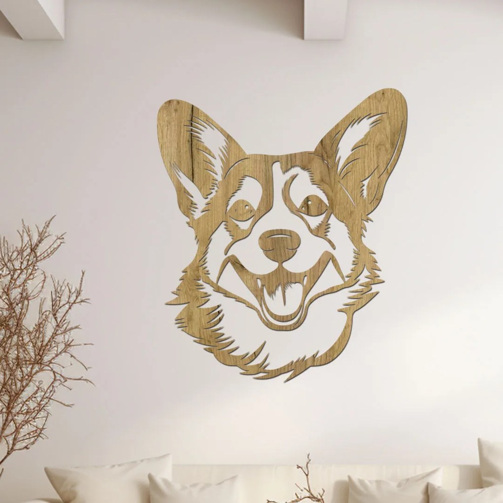 dřevo života Dřevěná dekorace na stěnu psa Corgi hlava Zvolte rozměr (cm): 34x40, Zvolte barvu dekoru: Černá