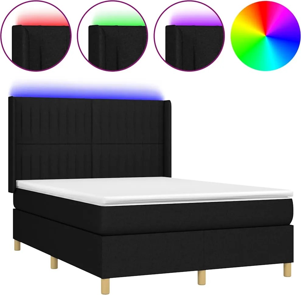 Box spring postel s matrací a LED černá 140x190 cm textil 3139031