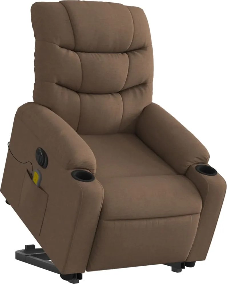 Elektrické zvedací masážní polohovací křeslo hnědé textil 3206676