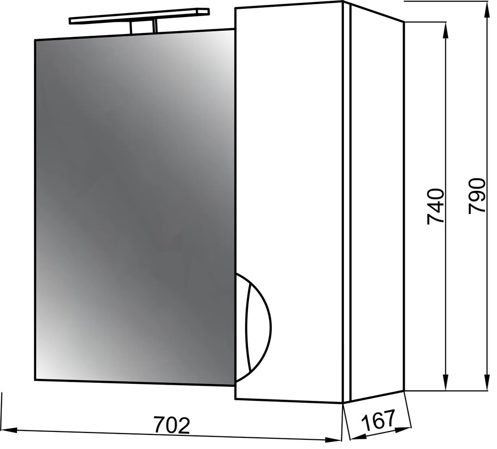Lavedo Oscaro 70 závěsná koupelnová skříňka se zrcadlem a osvětlením Orientace: Pravá