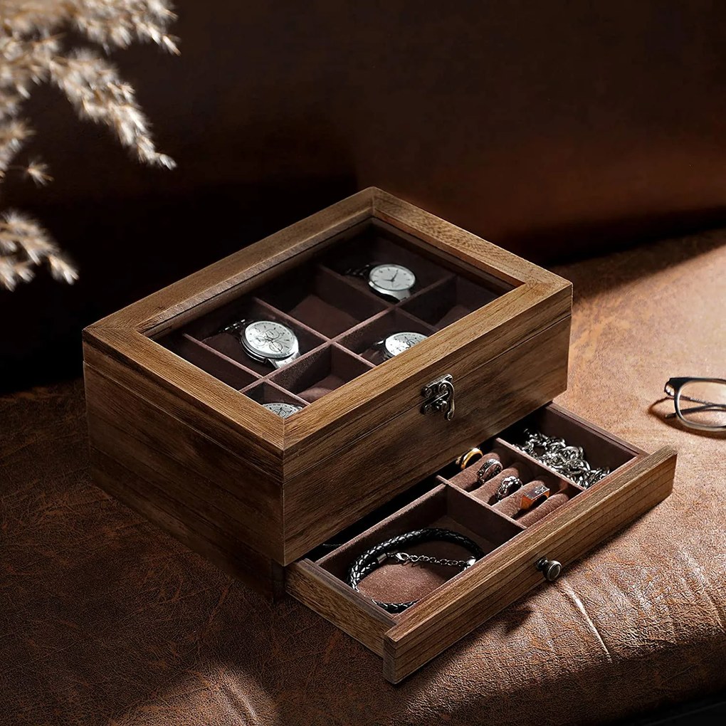 Vasagle Hodinková krabička s  víčkem na prsteny, náramky a náhrdelníky