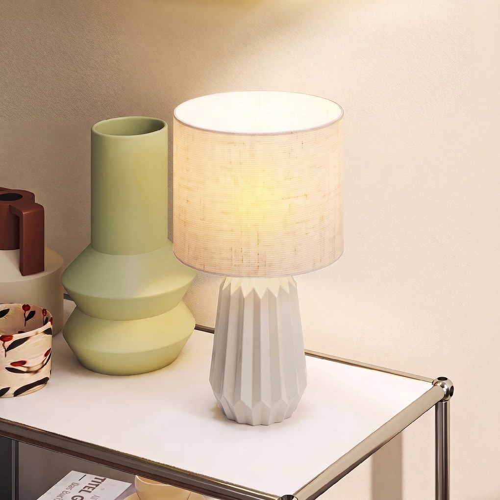 HOMCOM Stolní lampa, lampička na stůl, noční lampička s lněným stínidlem, kolébkový spínač, lampička na psací stůl, 22 x 39 cm, béžová