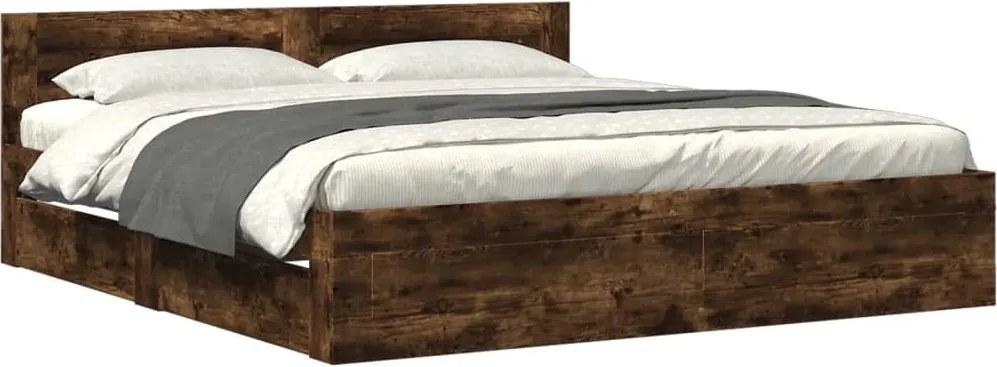 Rám postele s čelem kouřový dub 180 x 200 cm kompozitní dřevo 3295545