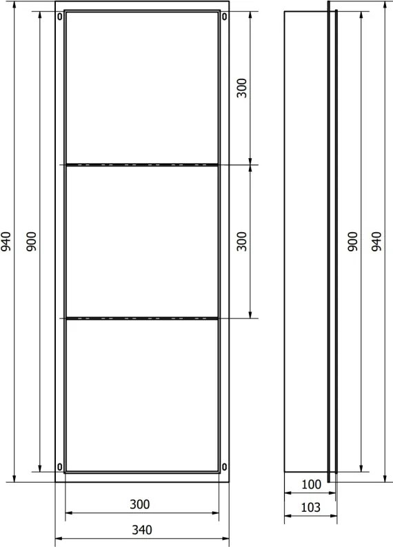 Mexen X-Wall-NR nástěnná police bez límce s polici 90 x 30 cm, inox - 1911903010S