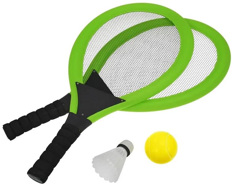 RULYT® Set na plážové hry tenis/badminton 2xraketa, soft miček, badm. Košík, zelená