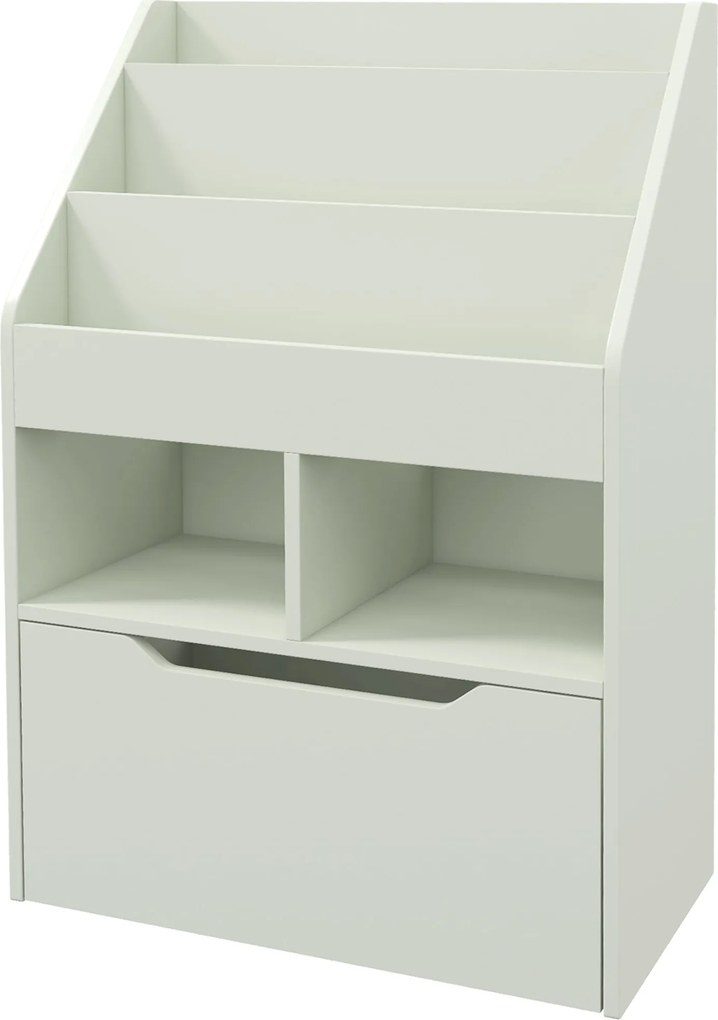 Dřevěná knihovna HOMCOM pro děti se 3 přihrádkami, 2 boxy a mobilním šuplíkem na 4 kolečkách – Knihovna pro dětský pokoj, hernu 60x29,9x90 cm Zelená |