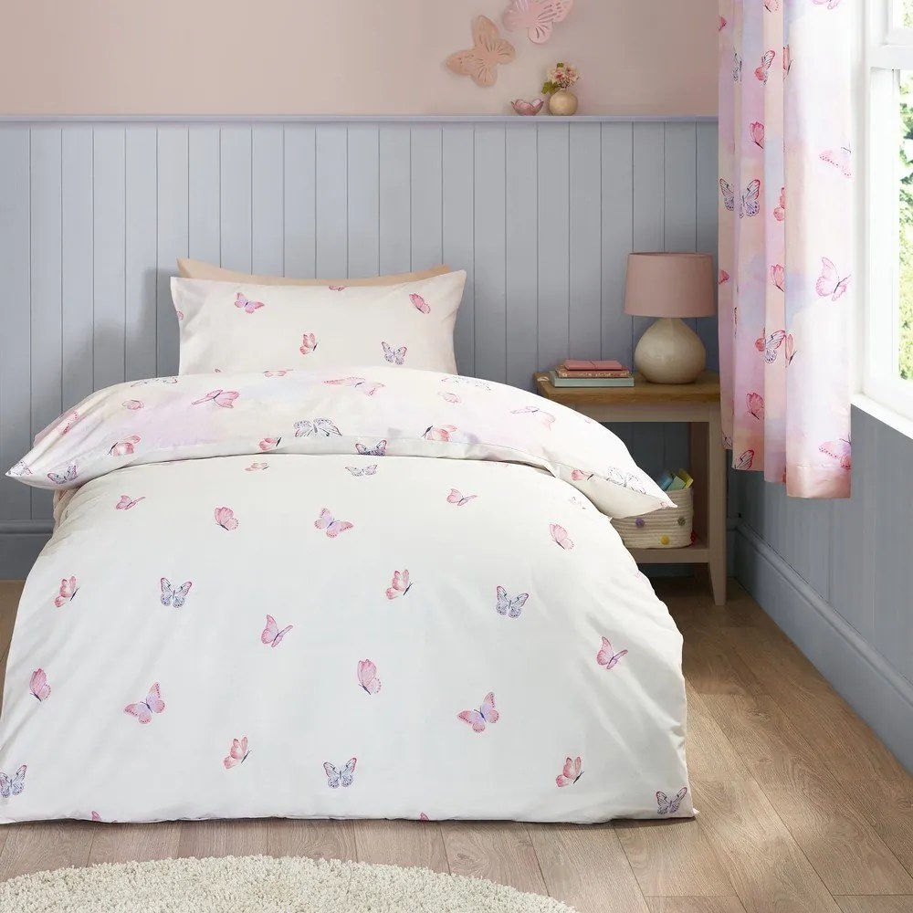 Růžové dětské povlečení na jednolůžko 135x200 cm Ombre Butterflies – Catherine Lansfield