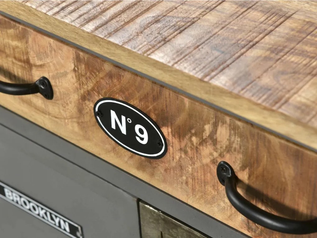 furniture-nabytek.cz - Masivní umyvadlová skříňka Pineford z mangového dřeva a kovu, lakovaná, vícebarevná – 71×35×63 cm