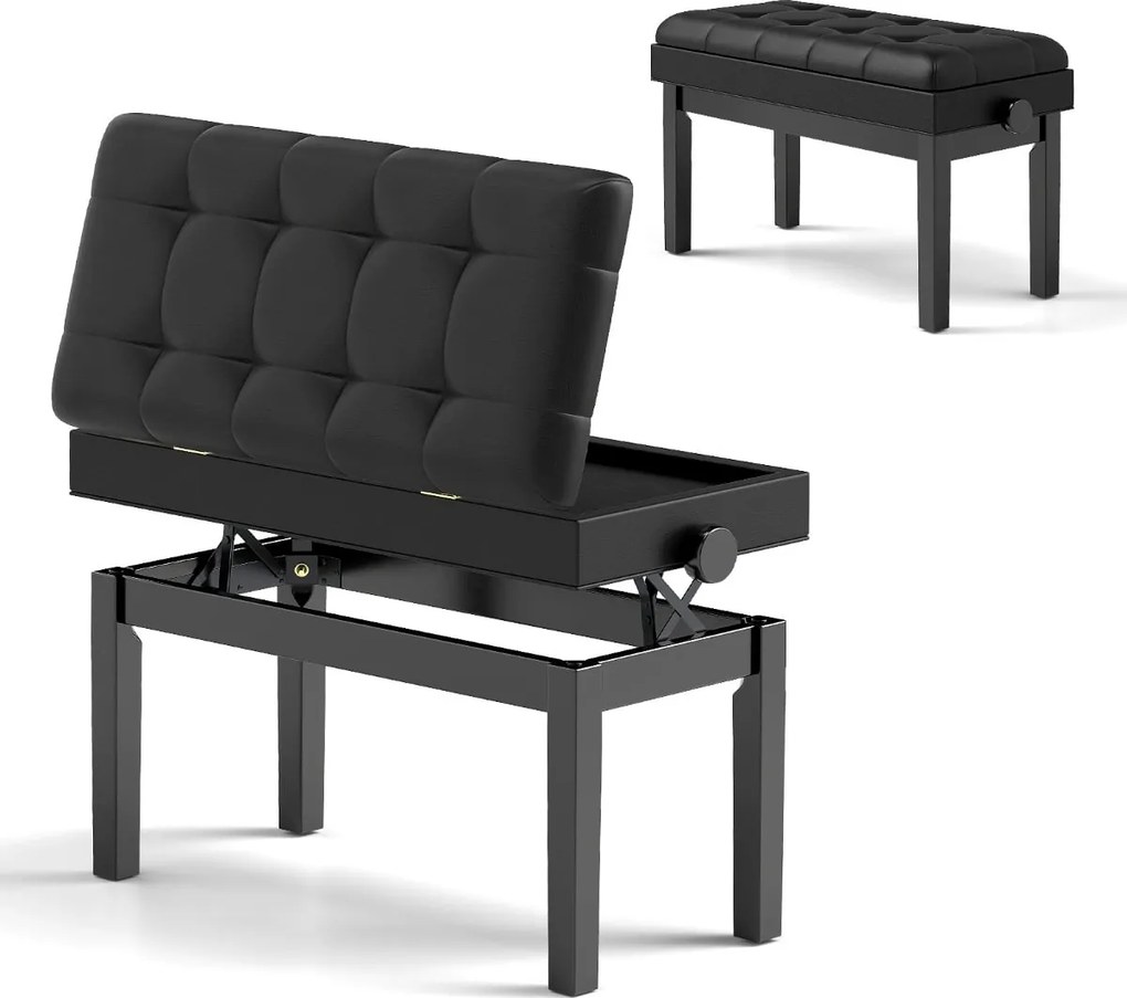 Costway Nastavitelná klavírní lavice Duet s úložným prostorem a voděodolným