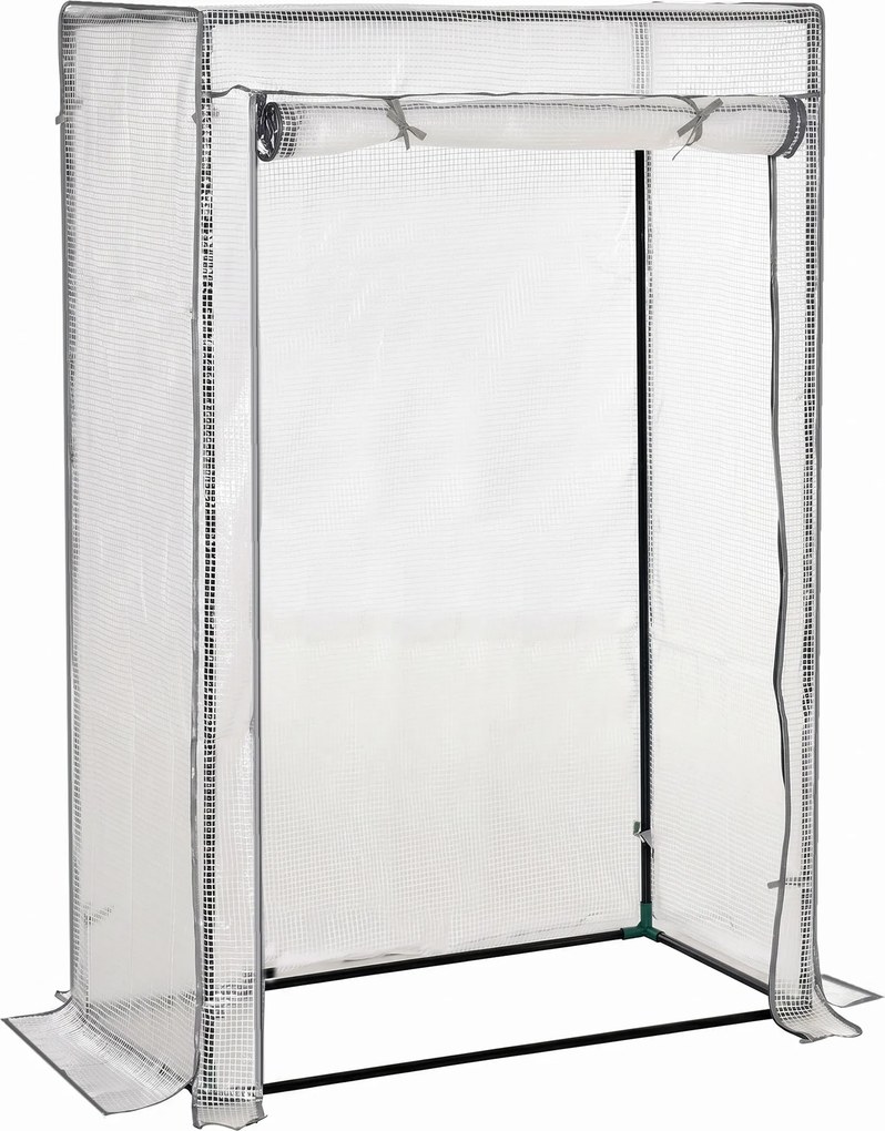 Skleník s PE fólií, dveře, zimní skleník z ocelové fólie, skleník 100 x 50 x 150 cm, bílý