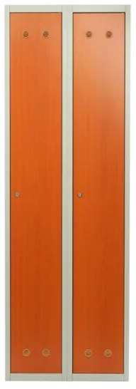 Kovová šatní skříňka s dřevěnými dveřmi, 60 x 50 x 180 cm, cylindrický zámek