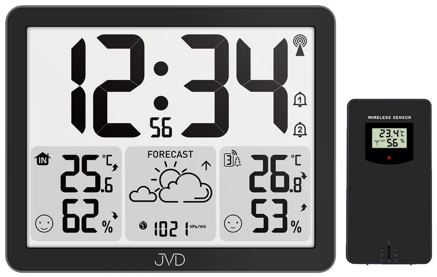 JVD Černá čitelná rádiem řízená meteorologická digitální stanice JVD RB3569