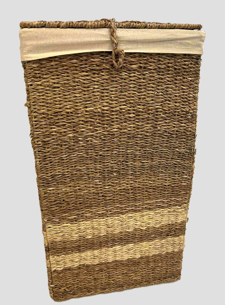 Vingo Hranatý pruhovaný koš na prádlo z mořské trávy, skládací Rozměry (cm): 45x40, v. 80