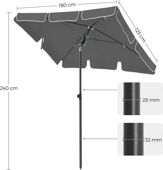 Čtvercový balkonový slunečník 1,8 x 1,25 m, UPF 50+ ochrana