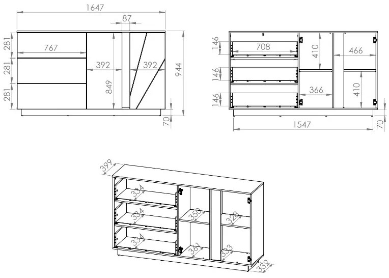 LAMIA 06 komoda, beton stříbrný/bílá lesk/bílá lesk MDF