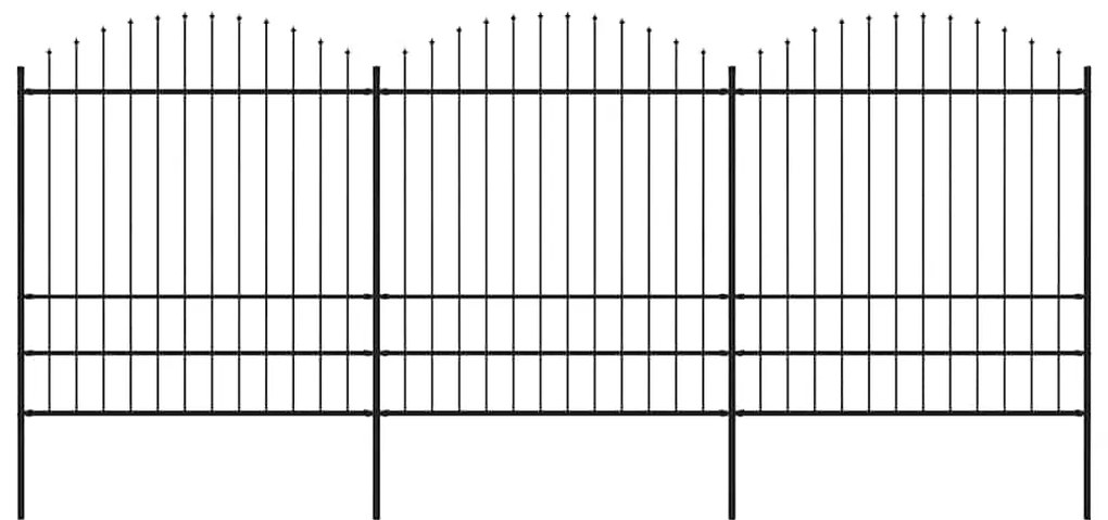 Zahradní plot s kopím nahoře ocelový 504 x 200 cm černý 277750