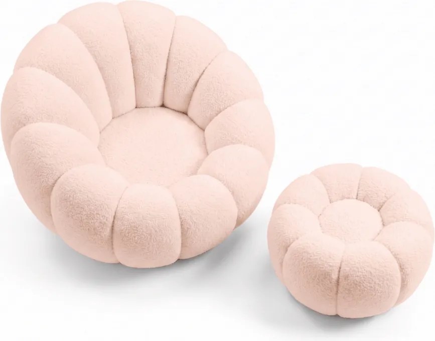 Otočné designové křeslo BLOOM s taburetem, světle růžová