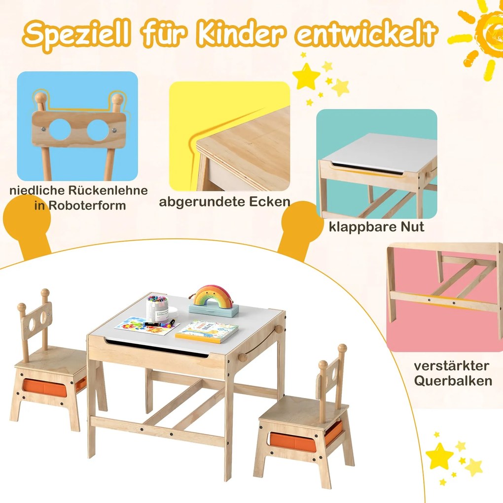 Costway Dětský stůl s 2 židličkami ve tvaru robota 4-in-1 na aktivity s bílou