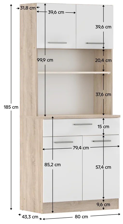 Kondela Čtyřdveřový kredenc, dub sonoma/bílá, DOMIS NEW