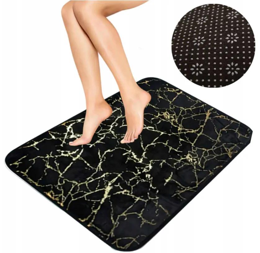 Koupelnová předložka protiskluzová/ kobereček mramor se zlatým zdobením, černo-zlatá, 40x60cm
