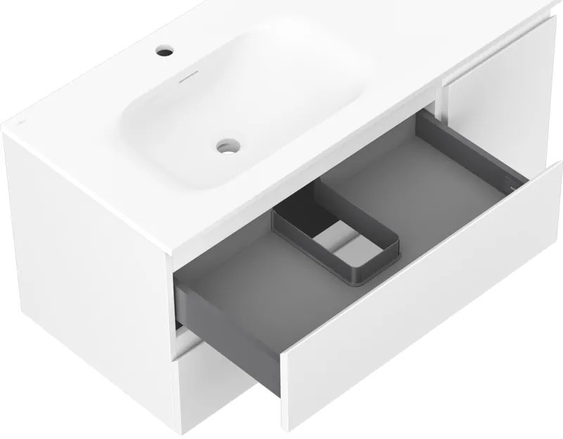 Mexen Orio, koupelnová skříňka 100 cm s umyvadlem Vela vlevo, 2S, 1D, bílá matná, 91A13-10047-3-BBFFFF01-W23L01