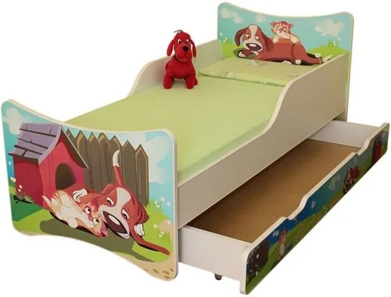 MAXMAX Dětská postel se šuplíkem 140x70 cm - PEJSEK A KOČIČKA