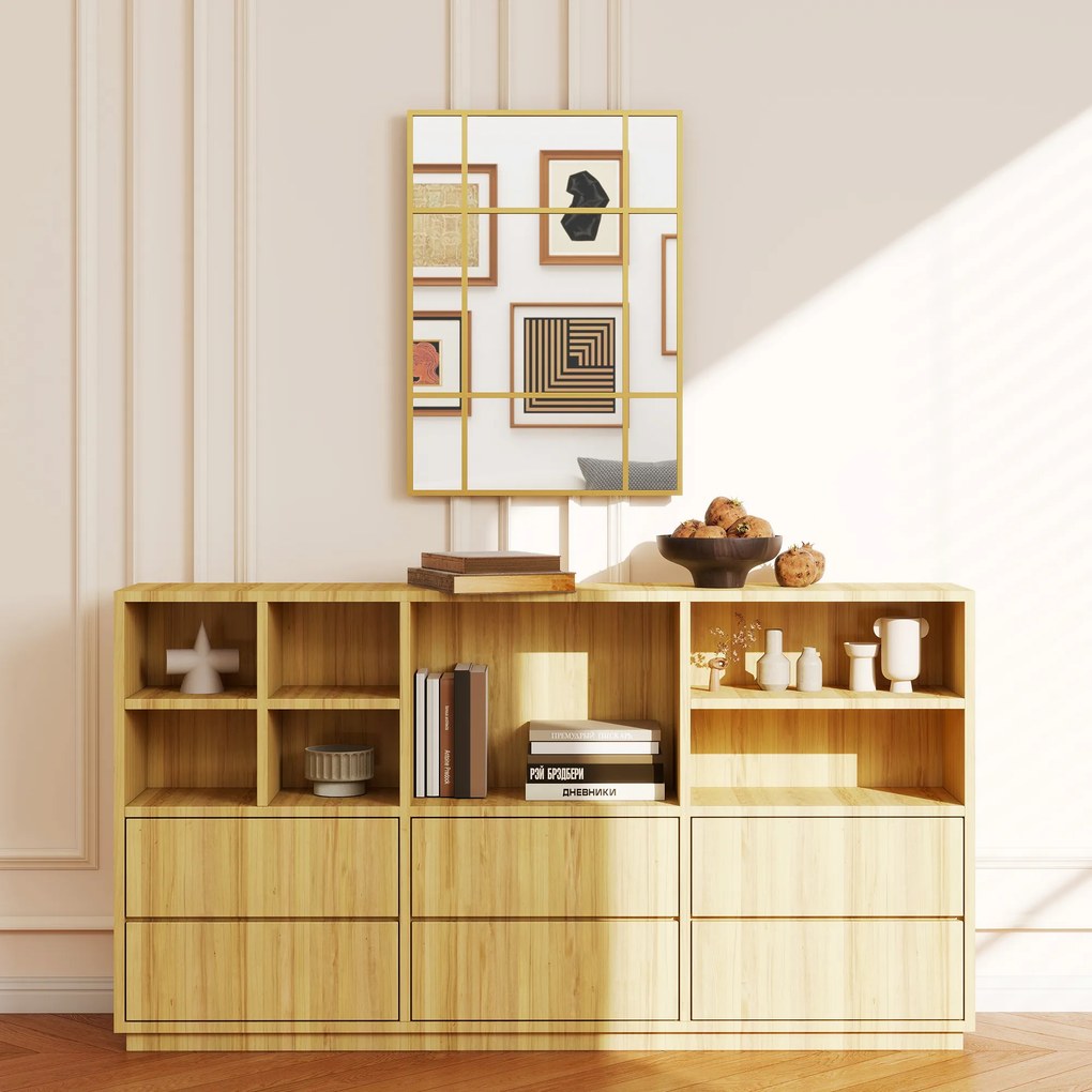 HOMCOM obdélníkové nástěnné zrcadlo, 70 × 50 cm — okénkový zlatý kovový rám