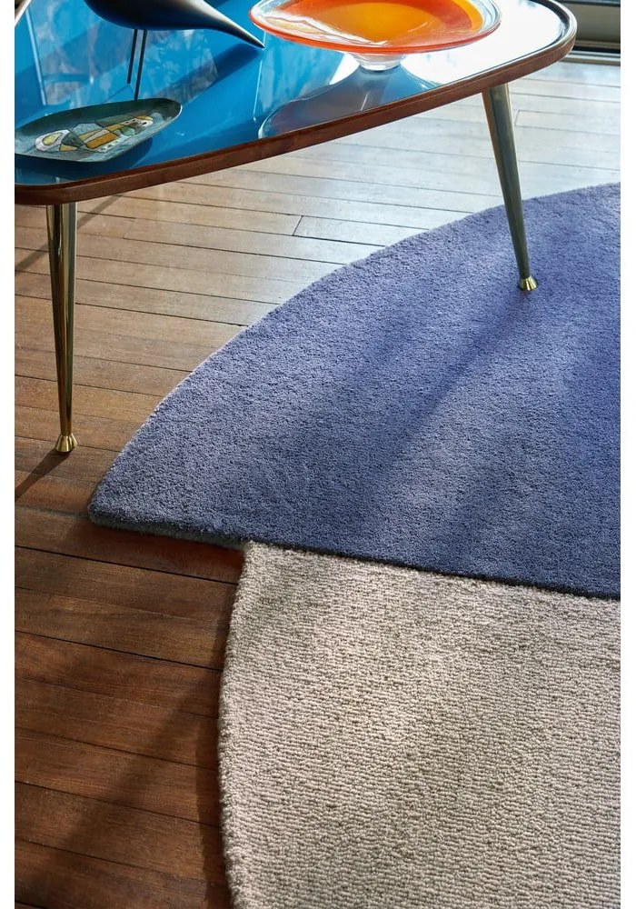Modrý ručně tkaný vlněný kulatý koberec ø 200 cm Mia Segment – Flair Rugs