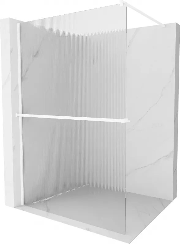 Mexen Kioto+, sprchová zástěna Walk-In s poličkou a věšákem 70 x 200 cm, 8mm sklo s žebrovým vzorem, bílý profil, 800-070-121-20-09